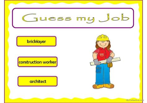 Guess My Job General Readin English Esl Powerpoints