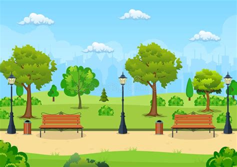 Bench With Tree And Lantern In The Park Stock Vector Illustration Of