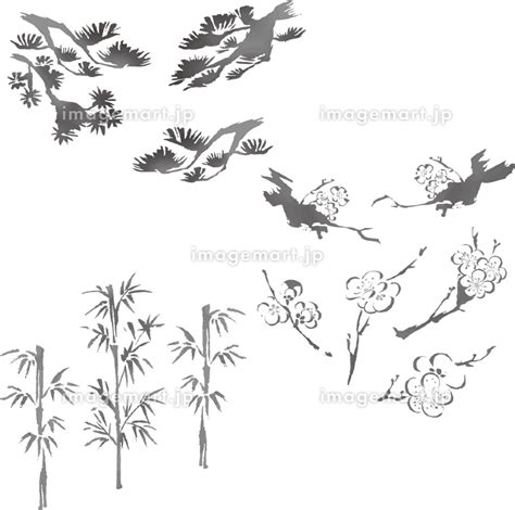 年賀状 お正月 墨絵 水墨画 松竹梅 イラスト素材セット 147629139 イメージマート