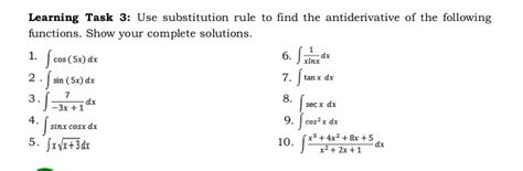Solved Learning Task 3 Use Substitution Rule To Find The