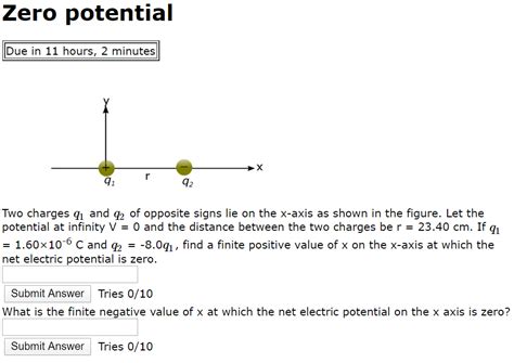 Solved Zero Potential Due In 11 Hours 2 Minutes Two Charges Chegg Com