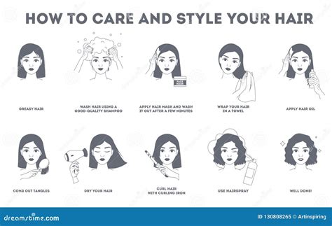 How To Care For Your Hair Instruction Stock Vector Illustration Of