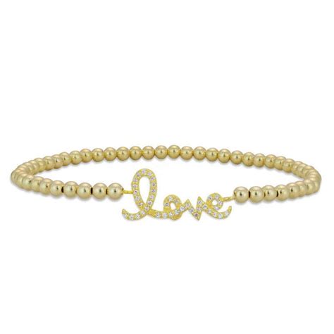 Dainty Gold Filled Beaded Script Love Bracelet Cz Pendant Stacking
