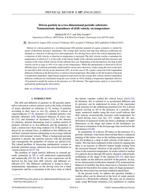 Pdf Driven Particle In A Two Dimensional Periodic Substrate Nonmonotonic Dependence Of Drift