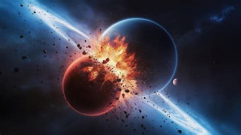 Premium Photo Two Planets Colliding With An Explosion