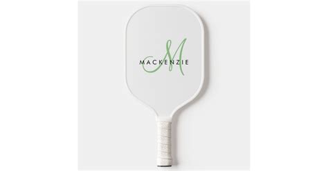 Elegant Modern White Green Script Monogram Pickleball Paddle Zazzle
