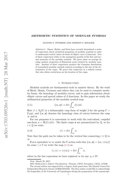 Pdf Arithmetic Statistics Of Modular Symbols