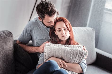 Nice Caring Man Hugging His Wife Stock Image Image Of Intravenous