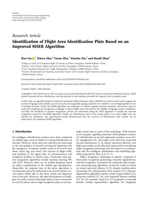Pdf Identification Of Flight Area Identification Plate Based On An