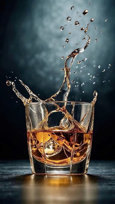 A Scotch Glass Shattering On A Hard Surface Glass And Liquid Spray On