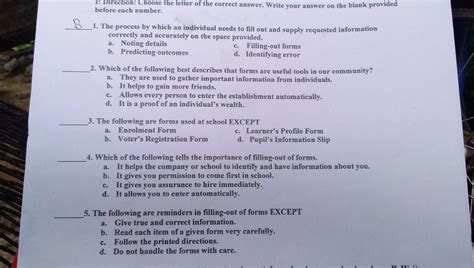 I Direction Choose The Letter Of The Correct Answer Write Your