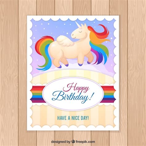 Tarjeta De Feliz Cumpleaños Con Unicornio Vector Gratis