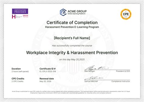 Professional And Traditional Sexual Harassment Training Certificate Template
