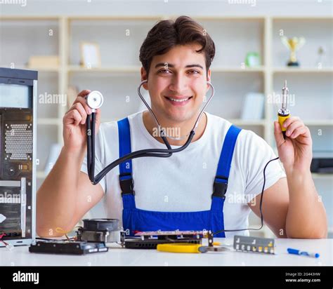 Computer Hardware Repair And Fixing Concept By Experienced Techn Stock