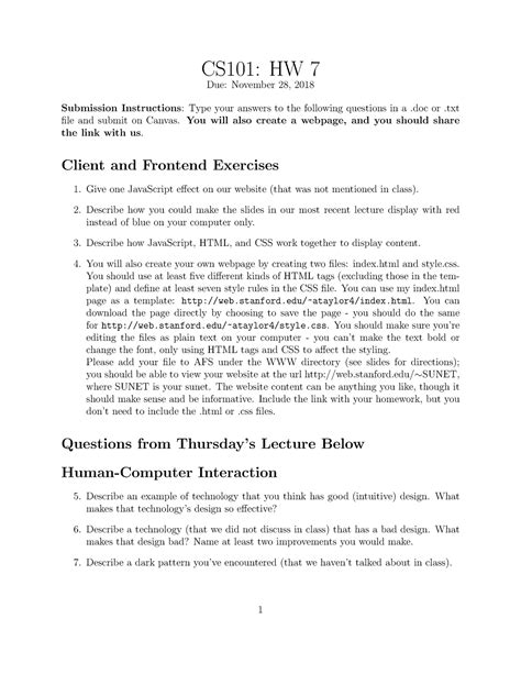 Homework 07 Hw7 CS101 HW 7 Due November 28 2018 Submission Instructions Type Your