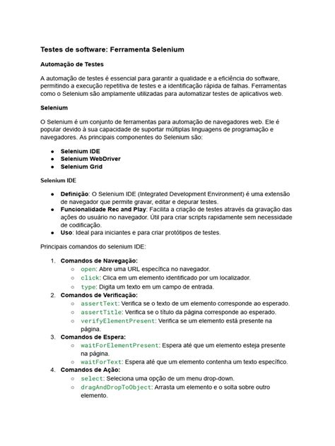 Testes De Software Ferramenta Selenium Pdf