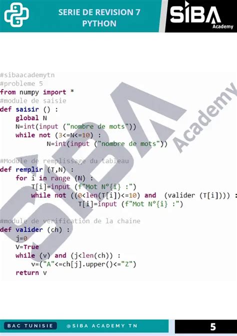 Bac Technique Informatique Série 7 version PYTHON avec correction