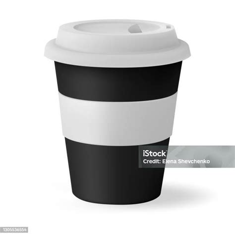 Cangkir Kertas Untuk Kopi Panas Dengan Tutup Hitam Terisolasi Di Latar