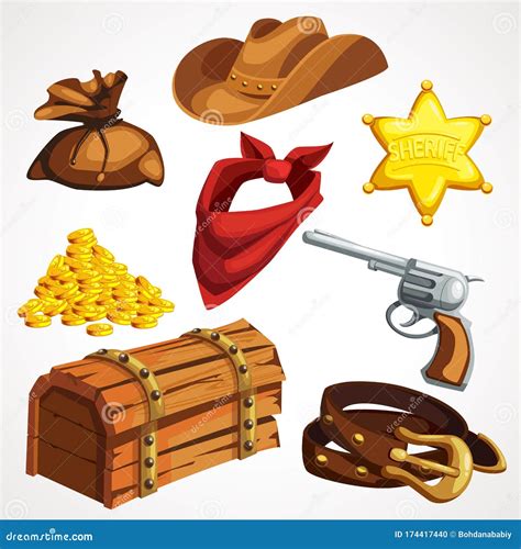 Conjunto De Dibujos Animados De Vaqueros Cosas Del Viejo Oeste