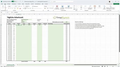 Kostenlose Excel Vorlage Zur Zeiterfassung 2025 Effiziente