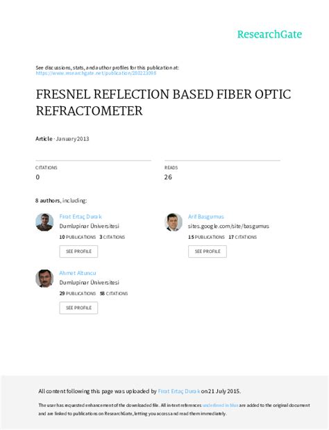Pdf Fresnel Reflection Based Fiber Optic Refractometer Ahmet