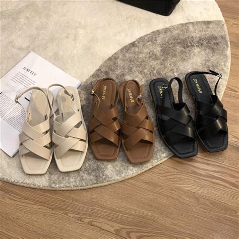 Cross Strap Flat Sandals Bigsize 35 43 Shopee Malaysia