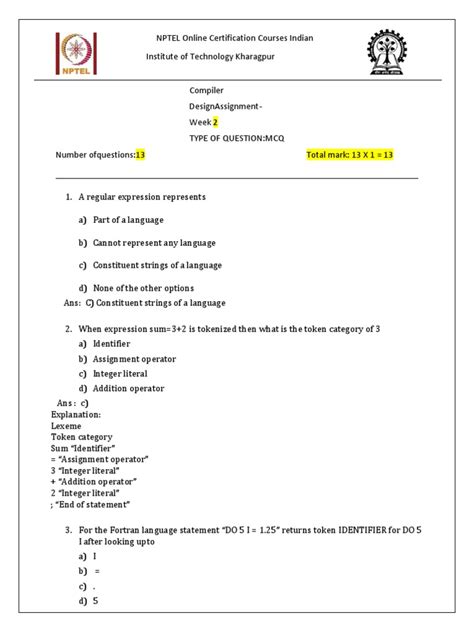 Assignment 2 Compiler Design Pdf Models Of Computation