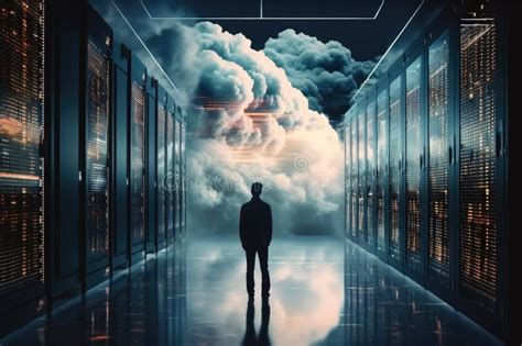 Futuristic Big Data Center With Business Man And Cloud Service Of Information Ai Technology