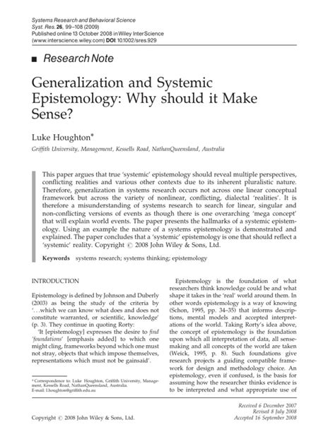 Systems Research And Behavioral Science 2008 Houghton