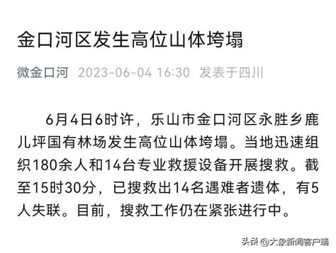 四川山体塌方已致14人遇难5人失联，当地：塌方波及到林场一处工棚金口河区乐山大象