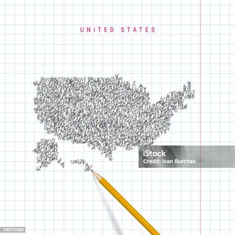 체크 무늬 학교 노트북 종이 배경에 그려진 미국 스케치 낙서 벡터지도 미국에 대한 스톡 벡터 아트 및 기타 이미지 미국 지도 낙서 패턴 Istock
