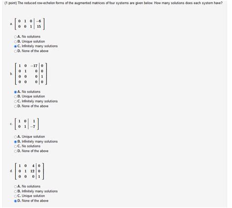 Solved 1 Point The Reduced Row Echelon Forms Of The