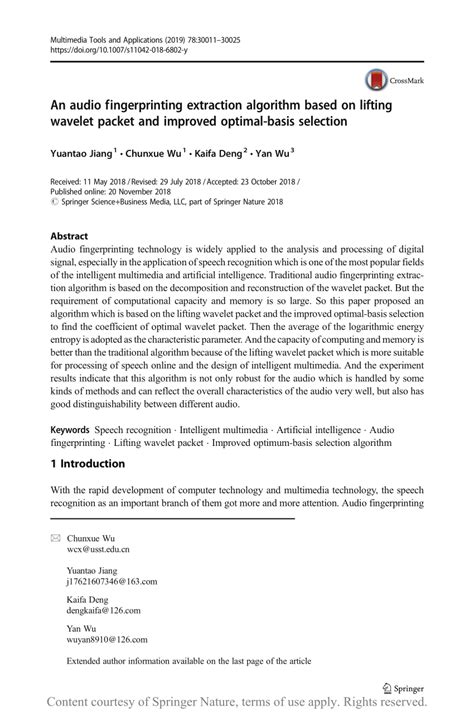 An Audio Fingerprinting Extraction Algorithm Based On Lifting Wavelet Packet And Improved
