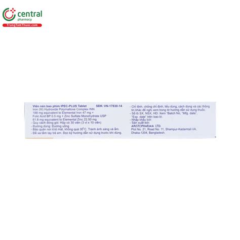Thuốc Ipec Plus Tablet Phòng Ngừa Và Trị Thiếu Sắt Kẽm Acid Folic