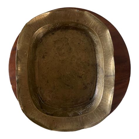 Heavy Vintage Footed Brass Tray Etched Design Ruffle Edge Oval Chairish