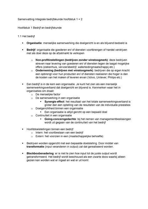 Samenvatting Integrale Bedrijfskunde Hfst 1 2 Samenvatting Integrale