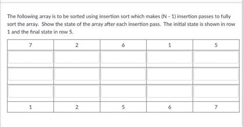 Solved The Following Array Is To Be Sorted Using Insertion Chegg