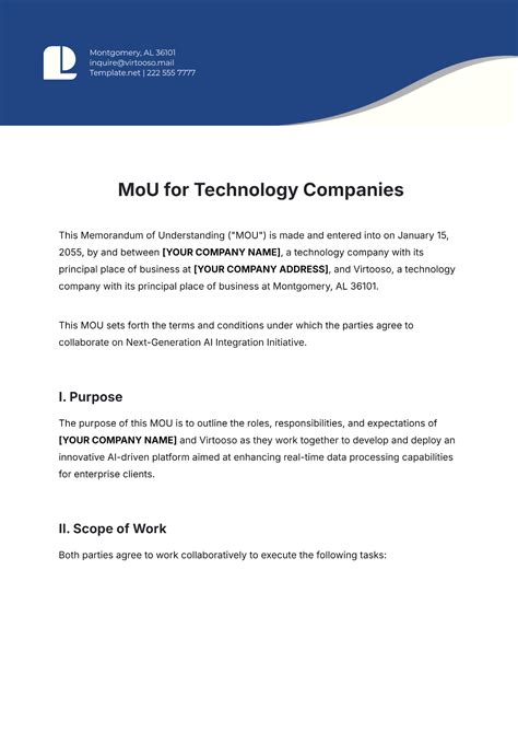 Free Mou For Technology Companies Template To Edit Online