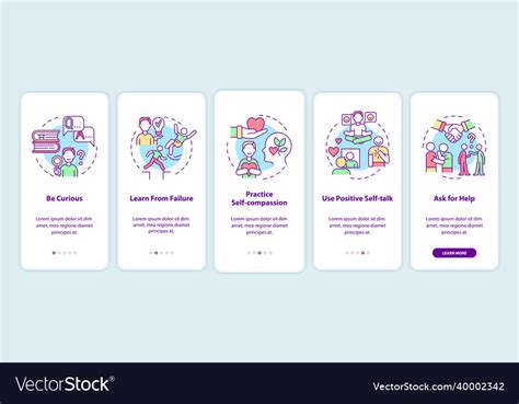 Happiness Mindset Strategies Onboarding Mobile Vector Image