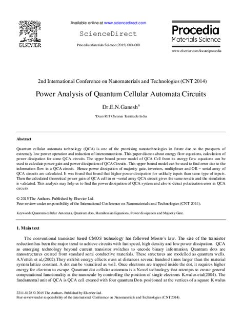 Pdf Power Analysis Of Quantum Cellular Automata Circuits