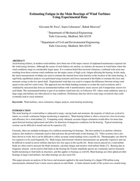 Pdf Estimating Fatigue In The Main Bearings Of Wind Turbines Using Experimental Data