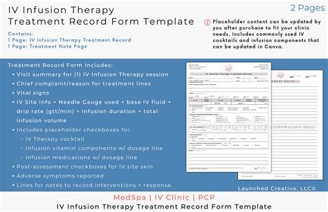Iv Infusion Therapy Treatment Record Form Template Iv Therapy Record