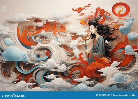 Symbolic Abstraction With Elements Of Chinese Mythology Stock