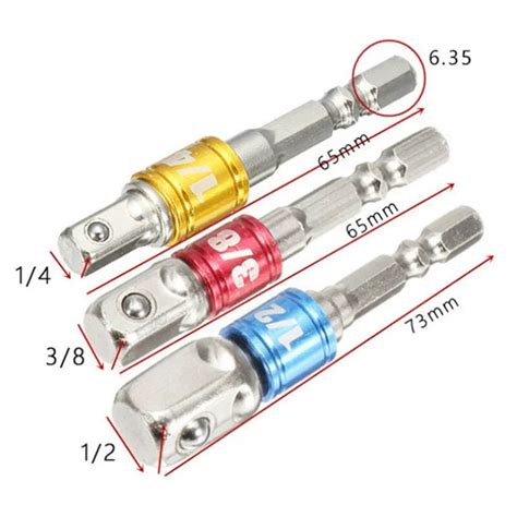 Badu Bg 3 бр Адаптер за гнездо за бормашина за ударна винтоверта с шестостенна опашка към