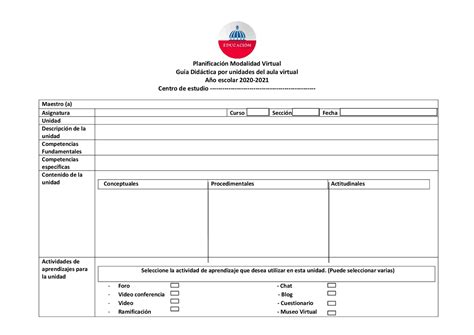 Planificación De Clase Virtual Notes De Pédagogie Docsity
