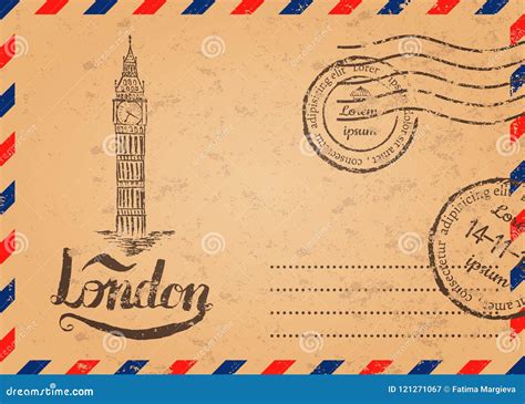 Retro Envelope With Stamps Big Ben Stock Vector Illustration Of
