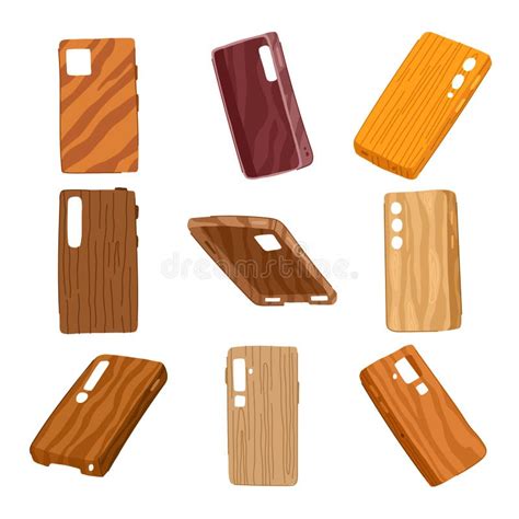 Phone Case Wooden Set Cartoon Vector Illustration Stock Vector