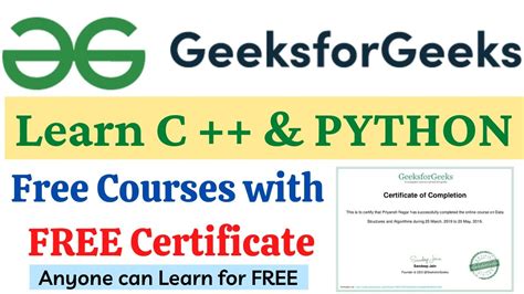 Geeksforgeeks Free Course With Certificate Learn C And Python Free Gfg Certificate Python