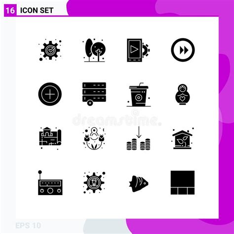 Set Of 16 Vector Solid Glyphs On Grid For Money Player Plant