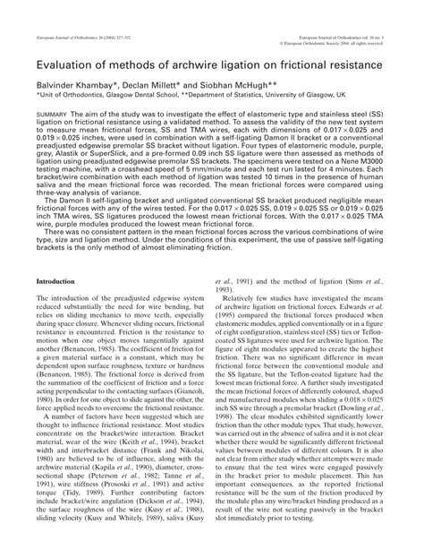 Pdf Evaluation Of Methods Of Archwire Ligation On Frictional Resistance